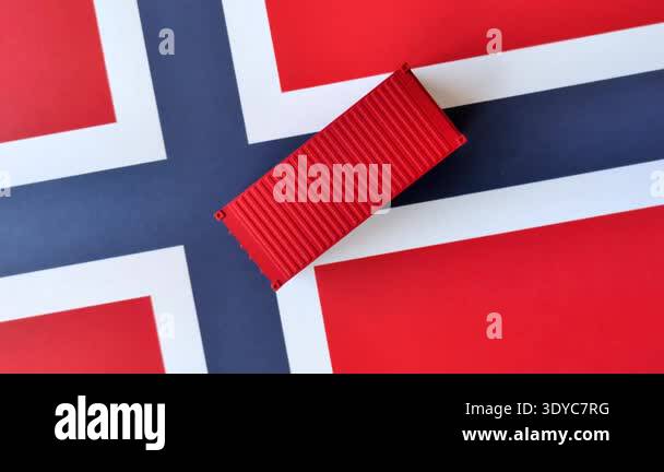 Cargo containers on the Norwegian flag as a conceptual backdrop for ...