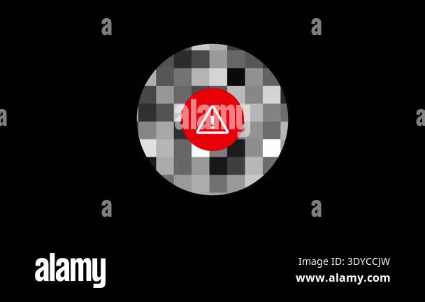 Blur censored circular with warning icon animation on transparent ...