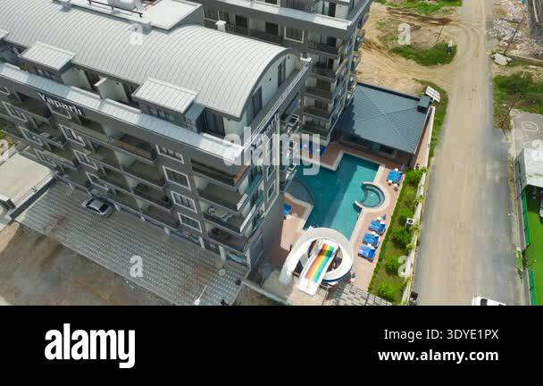 Top view of luxury housing estate with kids playgrounds Stock Video ...