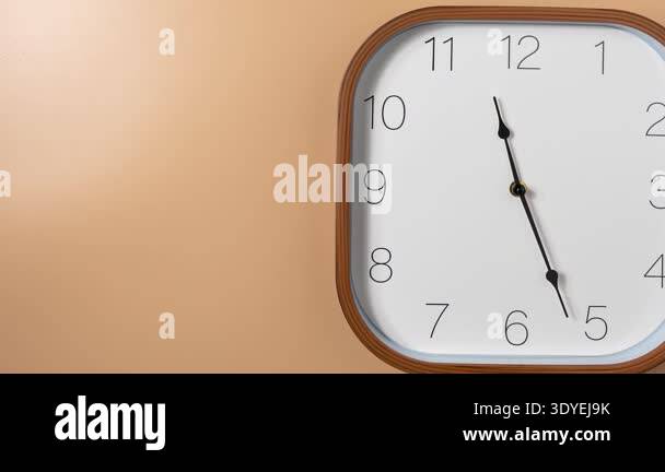 Timelapse of a minimalist wall clock with wooden frame and white dial ...