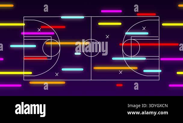 Sliding neon bars initiating white court drawing, Xs and Os appearing ...