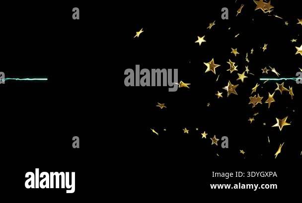 Gold stars cluster drifting inward as teal waveform reaching center ...