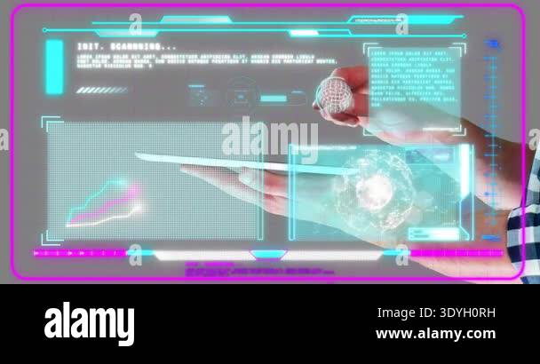 Tablet, probe showing handheld scan, HUD INIT, SCANNING initiating ...