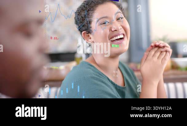 Woman laughing, reacting to companion glance, initiating animated ...