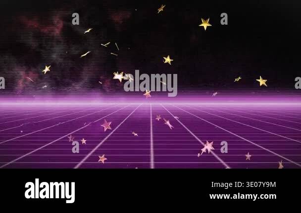 Horizon pulsing, stars popping, falling, crossing neon grid, spreading ...