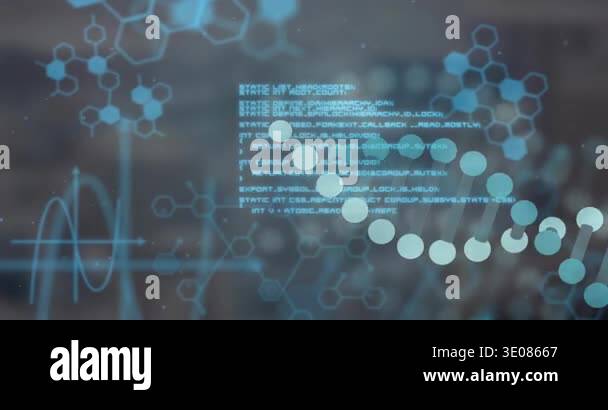 Hologram dotted helix following scrolling code moving, emerging from ...