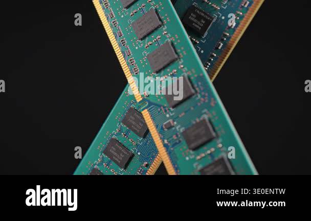 Computer RAM or Random Access Memory, chips on the board, increasing ...
