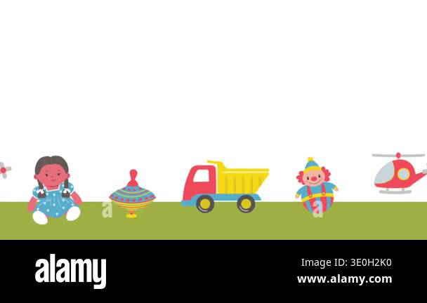 Toys Animation. Moving Childrens Toys. Loop Background. Truck, Doll ...