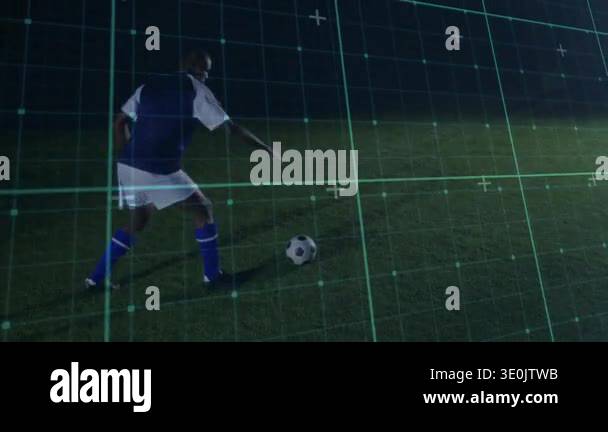 Player taking step planting foot kicking ball nudging forward for ...