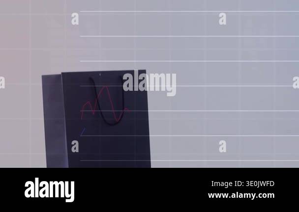 Bag settling upright grid fading, line graphs tracing trends and bars ...