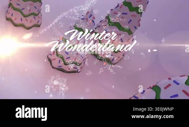 Winter Wonderland title glowing, snowflake sparking sparkles, camera ...
