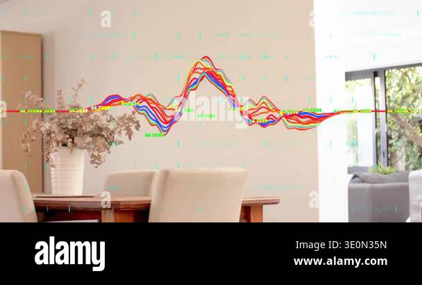 On data feed start animated multicolor waveform expanding overlapping ...