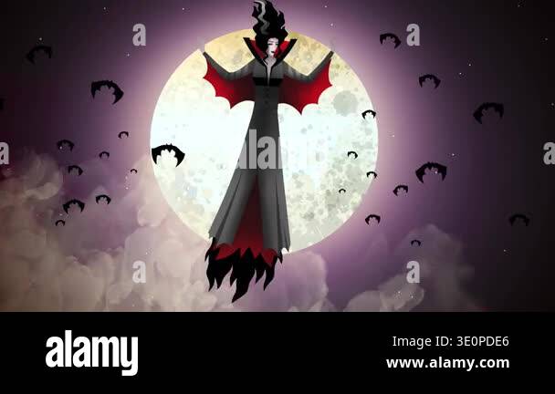 female vampire flying in full moon night with bats Stock Video Footage ...