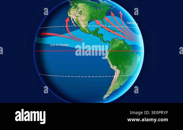 3d animation of hurricane path location map showing storm trajectory ...
