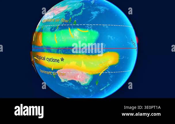 3d animation of tropical cyclone path map showing storm trajectory ...