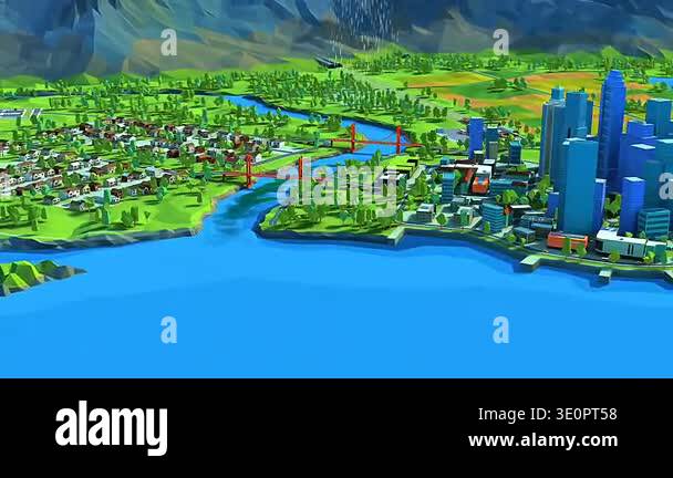 3d animation of water pollution showing contaminants entering rivers ...