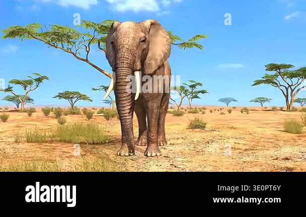 3d animation of african elephant showing full body structure, tusks ...