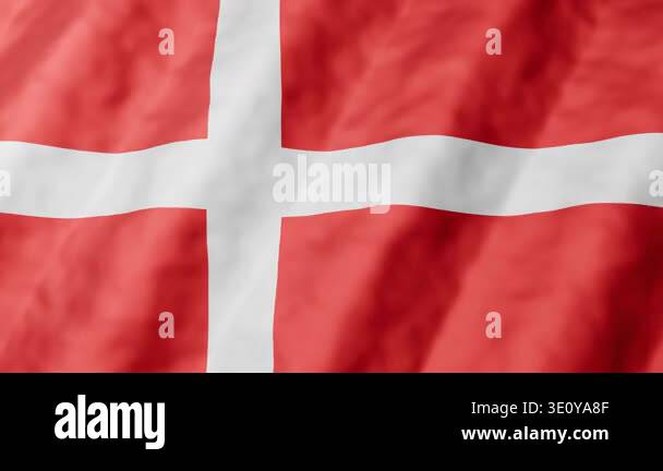 3D animation of Denmark national flag waving with Nordic white cross on ...