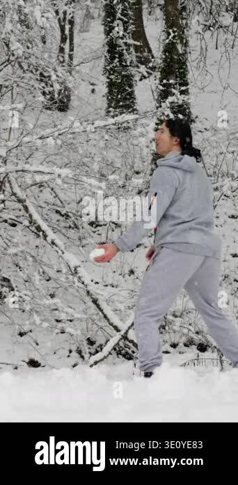 Snowball Training Outdoors. Playing And Practicing In Winter. Someone ...