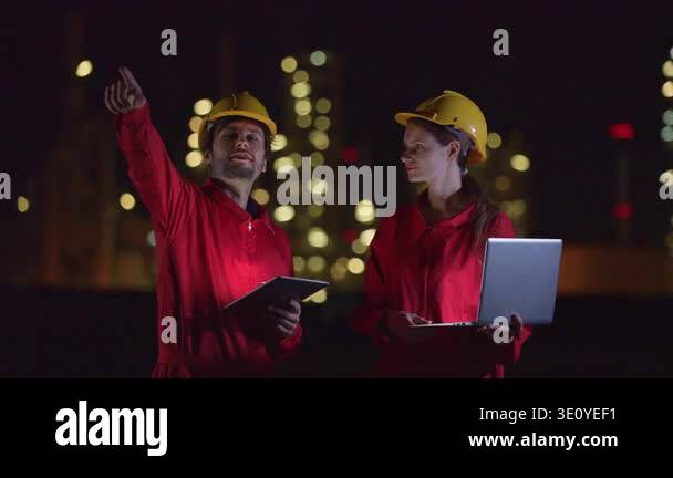 Engineers night shift working oil and gas refinery service, Workers ...