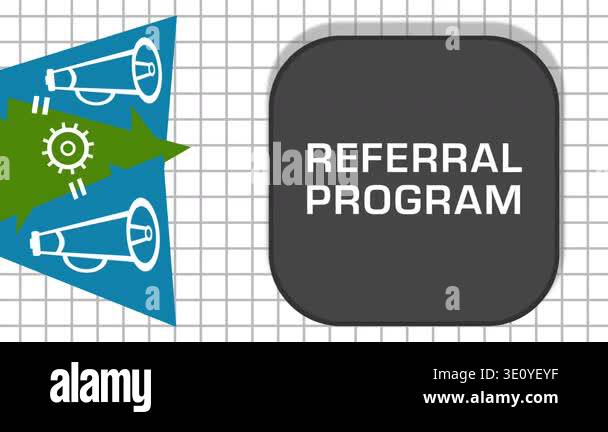 Referral Program concept animation with text and loudspeaker with gear ...