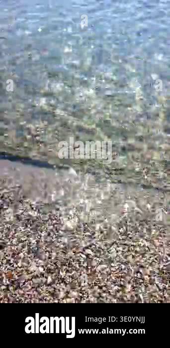 Transparent clean water on shallow sandy seashore with shells with ...