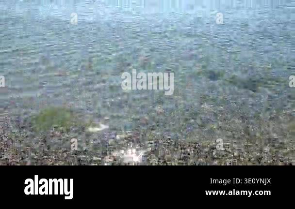 Transparent clean water on shallow sandy seashore with shells with ...