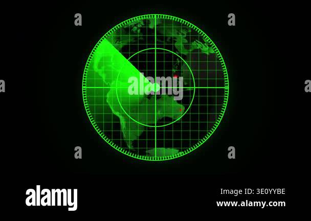 Global surveillance radar animation green screen. Rotating Earth ...