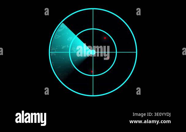 Animated futuristic radar screen. Teal blue glowing scan with tracking ...