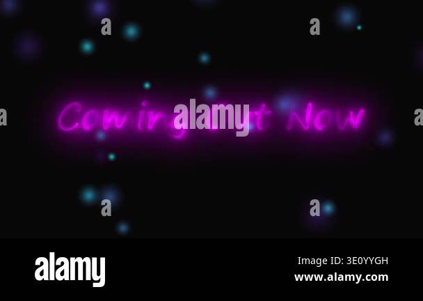 Purple glowing neon coming out now announcement dark background motion ...