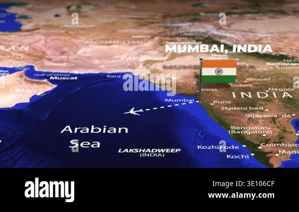 Flight From Mumbai INDIA to Rio Brazil ARMENIA with flag pins Stock ...