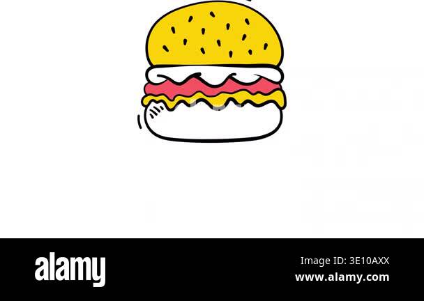 Burger animated icon with lettuce, tomato, cheese, and beef patty ...
