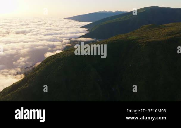 This aerial view captures the cloud inversion above the hills of Fanal ...