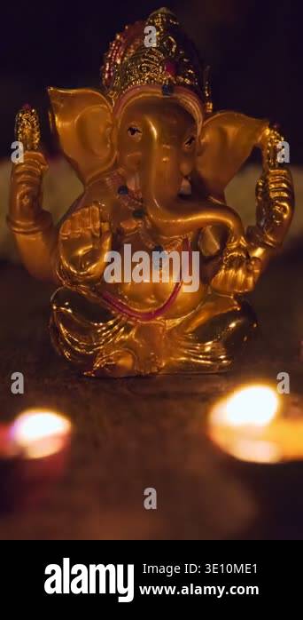 Ganesh Chaturthi or Diwali concept - Ganesha figurine with Diwali ...