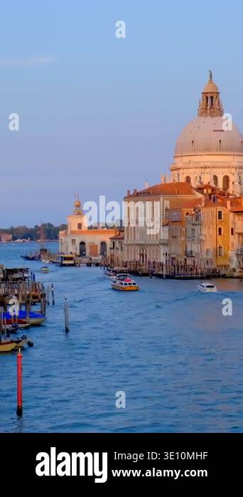 Panorama of Venice Grand Canal with boats and Santa Maria della Salute ...