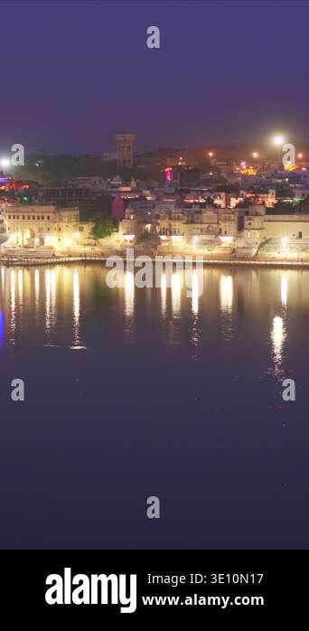 Night view of famous indian hinduism pilgrimage town sacred holy hindu ...