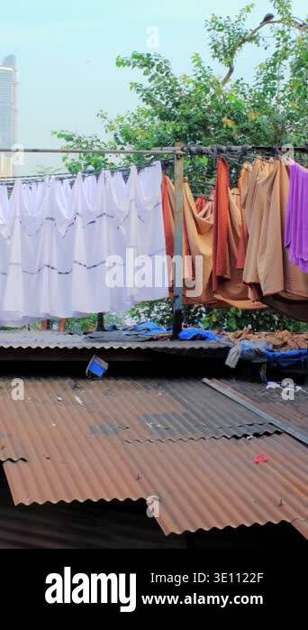Famous huge indian open air laundry Dhobi Ghat on the roof with modern ...