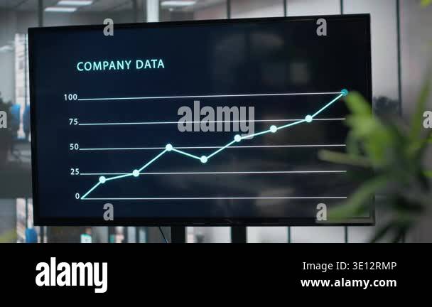 Company data shown on screen in empty executive office space ...