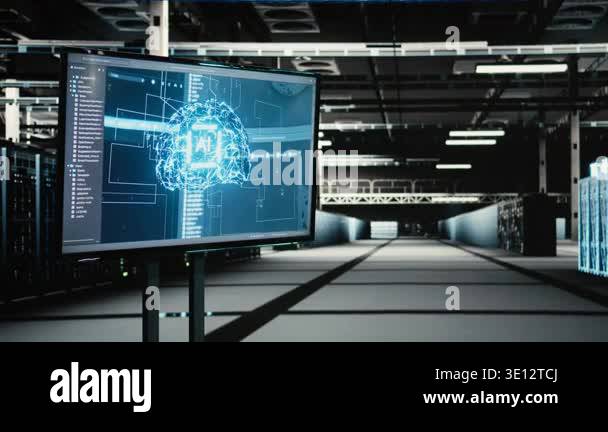 Monitor in empty data center and AR visualization used to troubleshoot ...