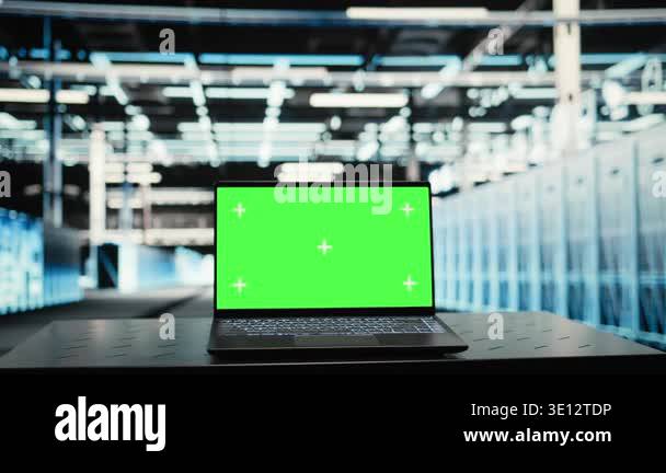 Green screen mockup laptop in data center uses to upgrade ...