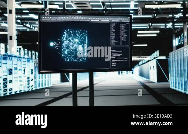 Monitor in empty data center and AR visualization used to troubleshoot ...