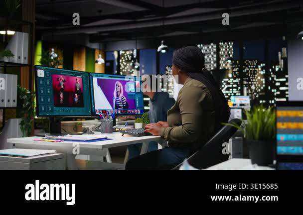 African american photo designer working on creative retouching ...