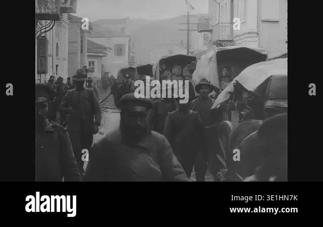 MONASTIR - 1910s - Allied troops march into the city, followed by ...