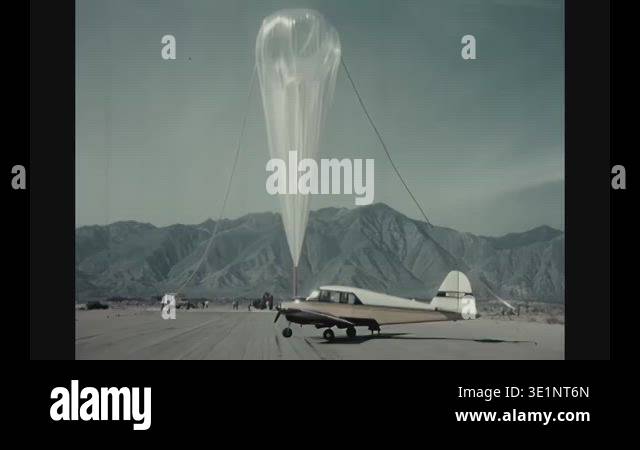 CALIFORNIA - 1962 - Two lines secure the inflated high-altitude balloon ...
