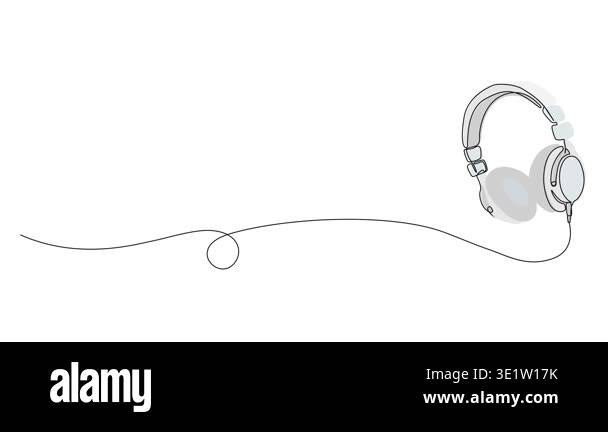 animated continuous single line drawing of ever-ear stereo earphones ...