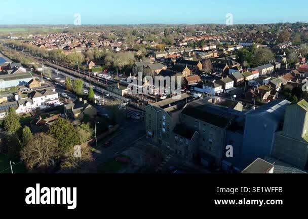Aerial drone view of a massive industrial manufacturing complex in the ...