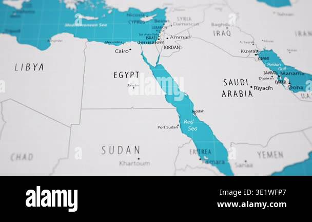 Middle East on a detailed political map of the world. Movement from ...