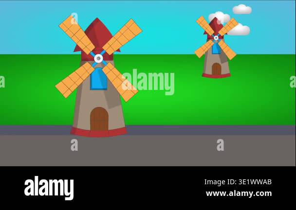 2D Animated Windmill Landscape with Rotating wings/Sails and Moving ...