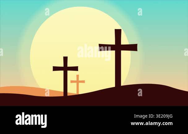 Good friday crosses landscape, art video illustration Stock Video ...