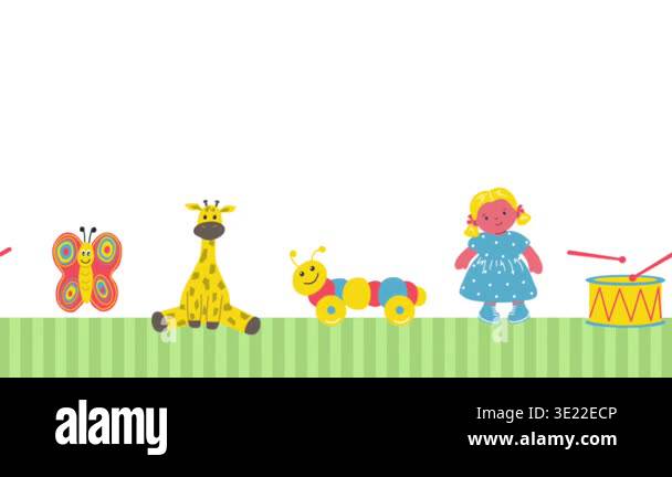 Toys Animation. Moving Childrens Toys. Loop Background. Doll, Giraffe ...